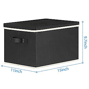 LHZK Fabric Storage Bins with Lids, Large Fabric Storage Baskets with Lids for Organizing 15"x11"x9.6", Closet Storage Bins with Reinforced Handles, Collapsible Storage Boxes for Shelves (Black, 2-Pack)