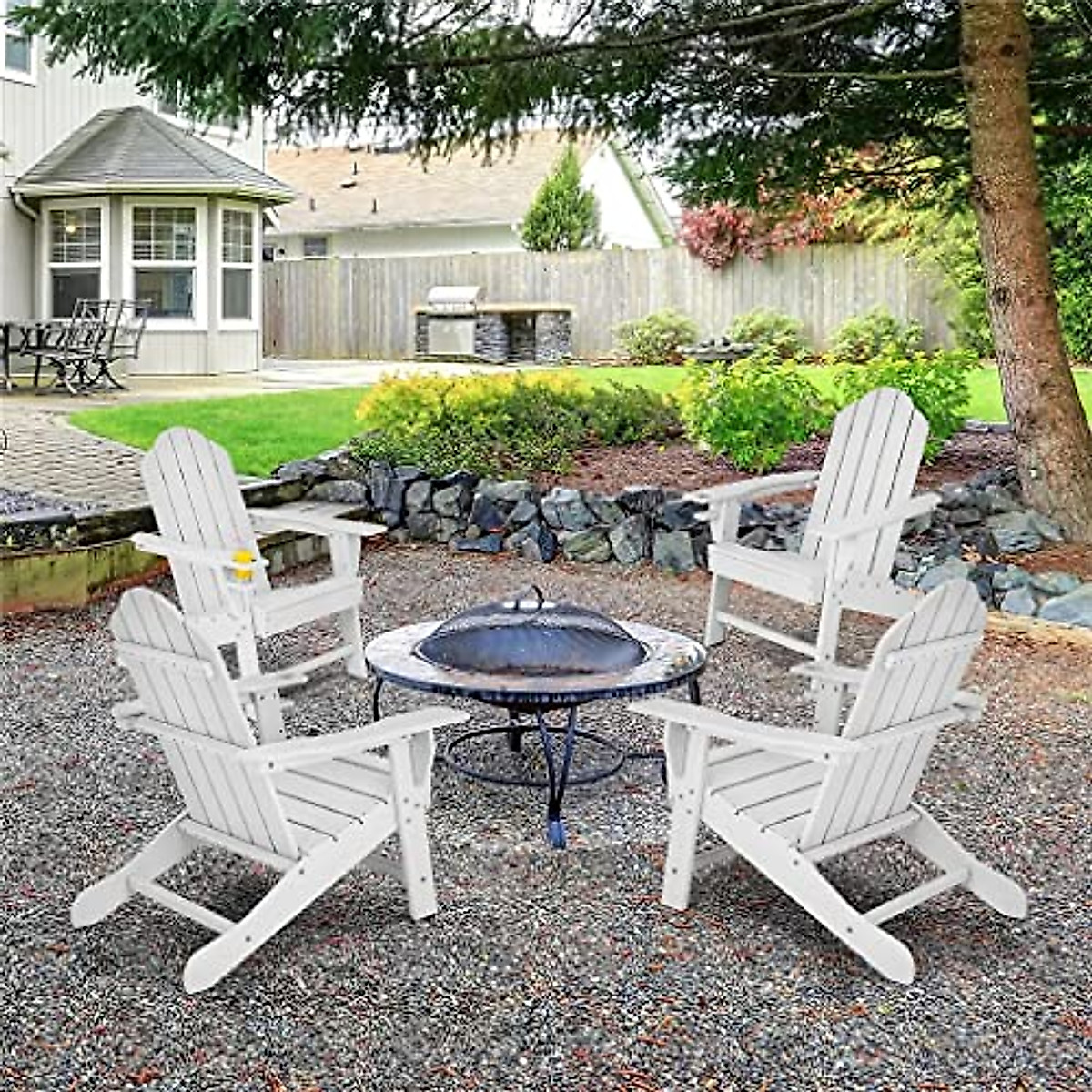 WYFDP 4 Piece Patio Dining Chairs Stackable Removable Cushioned Garden Patio