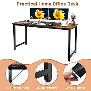 Tangkula 63 Inch Large Home Office Computer Desk, Modern Splice Study Writing Desk w/Heavy Duty Steel Frame, Spacious Conference Desk, Industrial Computer Table Workstation, Easy Assemble