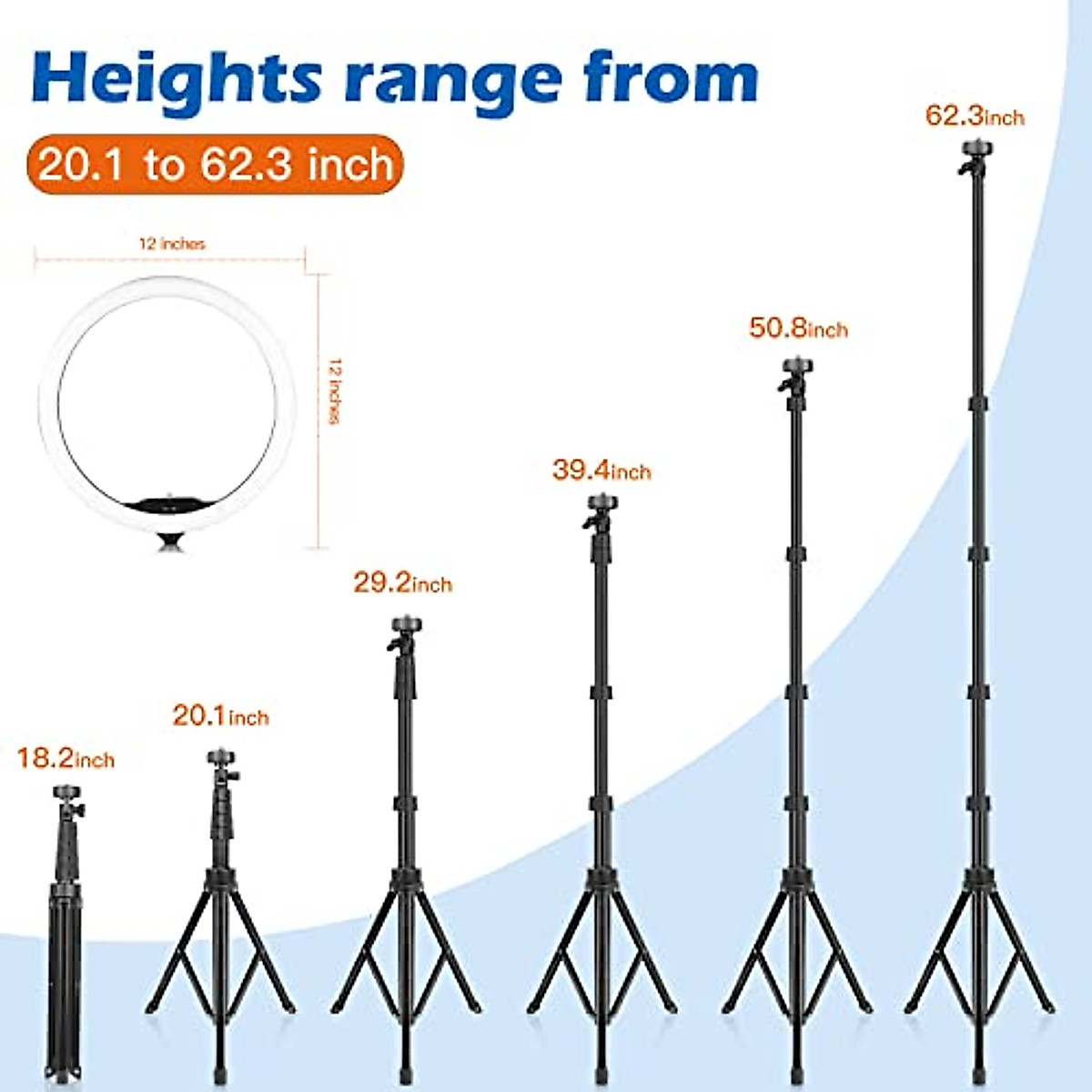 Aureday 12'' Selfie Ring Light with 62'' Tripod Stand and Phone Holder, LED Lighting with Phone Stand for Video Recording, Compatible with Cell Phones and Cameras