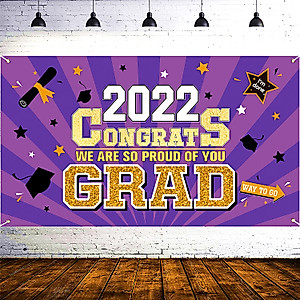 Graduation Party Decorations 2022 Purple - Large 78” x 45” Congrats Graduation Banner Party Supplies - Class of 2022 Graduation Decorations for Any Schools or Gradesr Indoor/Outdoor Home Door Décor
