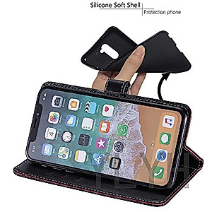 YLYT Shockproof - Black Flip Leather TPU Silicone Luxury Cover Stand Wallet Case for Oppo Reno2 6.5 inch Card Slots Pouch Skin