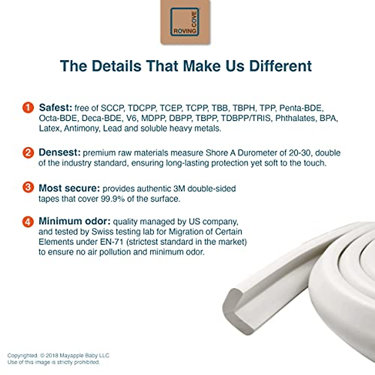 Roving Cove Edge Protector for Baby (6ft Large Edge Only), Hefty-Fit Heavy-Duty Soft Foam Furniture Edge Bumper Guards, Desk Edge Cushion, Wall Corner Covers, 3M Adhesive, Oyster White (Off White)