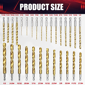 wesleydrill 30 Pcs Impact Twist Drill Bit Set，1/16"-1/2" Hex Shank Hss Titanium Drill Bits，Fit for Metal/Wood/Plastic Sink