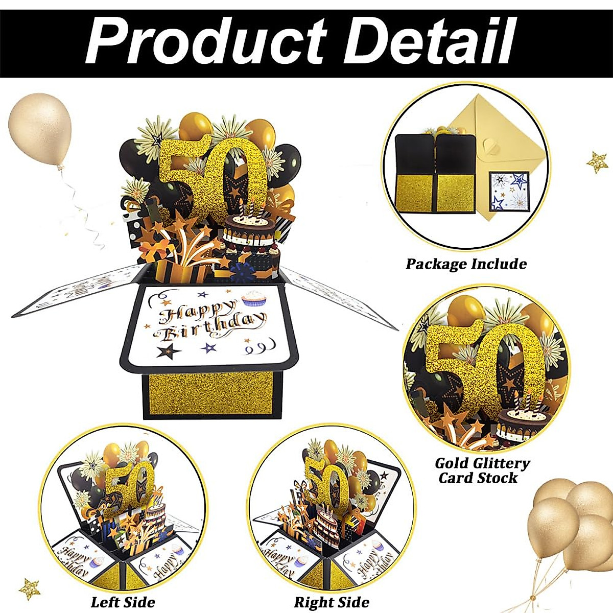 GotGala Happy 50TH Birthday Pop Up Card 3D Greeting Paper Card Funny Bday Gift Birthday 3D Greeting Card for Women Men 50TH Birthday Gift