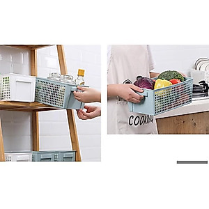 EYSOLD Plastic Storage Baskets, Portable PP Storage Boxes with Handles, Desktop Storage Box (6-Pack, Blue)