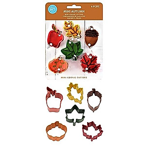 R&M International Mini Autumn Leaf Cookie Cutters, Apple, Pumpkin, Acorn, Oak, Ivy, Maple, 6-Piece Set