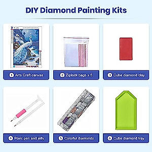 SENQAO Peacock Diamond Painting Kits for Adults, White Peacock in Beach Diamond Painting, DIY 5D Diamond Painting Fantasy Castle Diamond Art Kits Picture for Home Wall Decor 30x40cm