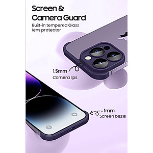 LEKEVO Frameless Fit for iPhone 14 Pro Case with Camera Lens Protector, Slim Soft TPU Shockproof Phone Cover, Minimalist Yet Protective Bumper Shell (Purple)