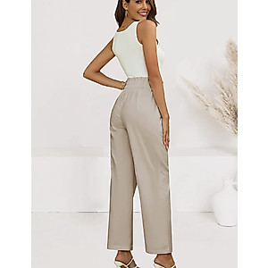 Yoetaun Linen Pants for Women High Waisted Palazzo Flowy Wide Leg Long Lounge Pant Beach Casual Comfy Trousers Khaki XL