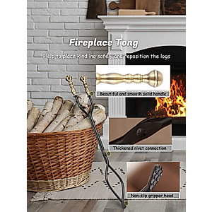 Lichamp Fireplace Tools Set, 5-Pieces Indoor Outdoor Sturdy Fire Place Poker Sets with Retro Gold Handle, FTS45GD
