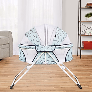 Dream On Me Karley Plus Baby Bassinet, Lightweight Compact Portable Bassinet, Easy and Quick Fold with Removable Double Canopy, Breathable Mesh Design, Ice Blue