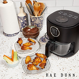 Rae Dunn 1200W 4Qt Air Fryer with GLASS Frying Basket, Dishwasher Safe, 2 Tier Tray, 60 Minute Timer, Digital Touch Display, and 6 Presets - Variable Temperature Control 175F - 400F, Black