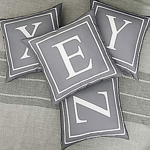 Fascidorm Gray Pillow Cover English Alphabet M Throw Pillow Case Modern Cushion Cover Square Pillowcase Decoration for Sofa Bed Chair Car 18 x 18 Inch