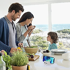 CHISELED ST DF SK Elegant and Versatile White Marble Phone Stand with Sound Amplification Round Phone Holder Function for Desk,Kitchen,Bathroom,and Bedside