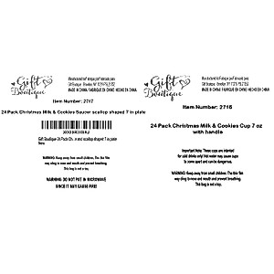 Gift Boutique 24 Disposable Xmas Santa Milk & Cookies Cup & Saucers Set 7 Oz Paper Mug with Handle 7" Scallop Shaped Saucer Plate for Tea Hot Cocoa Chocolate Coffee Mugs Holiday Xmas Dinner Supply