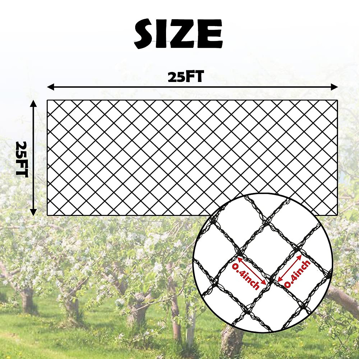Meanchen Bird Netting for Garden 25x25Ft,3/8" Mesh Garden Netting,Heavy Duty Deer Netting,Protect Vegetable Plants and Fruit Trees,Garden Mesh Fence for Blueberry Bushes.