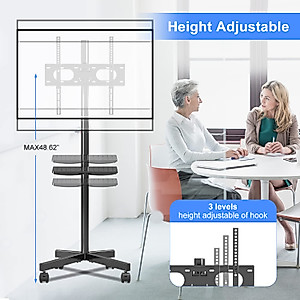 suptek Mobile TV Cart for 21-60 Inch LCD LED Flat/Curved Panel Screen TVs Max VESA 400x400 with Laptop Shelf Holds up to 77lbs, ML55B