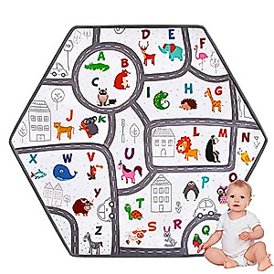 Hexagon Playpen Mat Compatible with Regalo and California Beach Co Playground, Thickened(0.6in) Non Slip Baby Play Mat ABC Super Soft Skin Friendly Baby Floor Crawling Mat(52 * 45in)