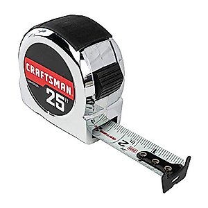 CRAFTSMAN Tape Measure, 25 ft, Retraction Control and Self-Lock, Solid Chrome Finish, Rubber Grip (CMHT37325S)