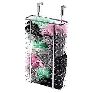 Basicwise Cabinet Metal Plastic Grocery Bag Storage Holder, Chrome, Measurements: 8" W x 3. 75" D x 15. 75" H