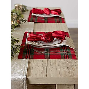 DII Farmhouse Christmas Plaid Dining Table & Kitchen Décor, Holiday Placemat Set, 13x19, Red & Green, 6 Count