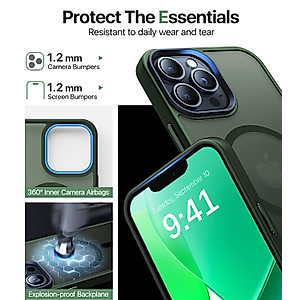 Maozis Strong Magnetic for iPhone 13 Pro Max Case [Compatible with Magsafe][Military Grade Drop Protection] Protective Shockproof Translucent Matte Slim Phone Case for iPhone 13 Pro Max, Army Green