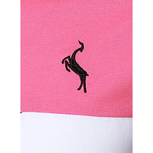 HOOD CREW Man’s Fashion Polo Shirts Short Sleeves Collared T shirt Color Block Sports Golf Polos Pink XL