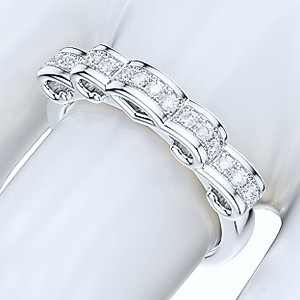 PRSTANI Sterling Silver Stackable Ribbon Round Brilliant Cut Genuine Moissanites Matching Wedding Ring Bridal Set (12.5)