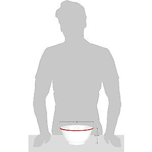 Red Co. Set of 2 Enamelware Metal Large Classic 4 quart Round Salad Serving Bowl, Solid White/Red Rim