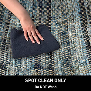 Chardin home Farmhouse Rag Rug 4x6 feet Denim Blue | Cotton & Jute Hand Woven Chindi Rug, Long Boho Rug | Perfect for Hallways, Kitchens, Bathroom, bedrooms | Shades of Blue