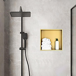 Elefloom Shower Niche, Stainless Steel Modern Bathroom Niche, No Tile Needed Recessed Shower Shelf Organizer for Storage, Golden, 12"×12"