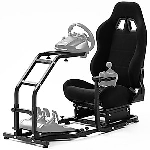 Hottoby Racing Simulaor Cockpit Aluminum Profile Truck Simulator with BlackSeat Fit for Logitech/Thrustmaster/Fanatec/Moza G920,G923 F1 Professional&Expandability,No Handbrake,Pedals,Steering Wheel