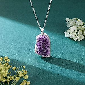 Top Plaza Raw Amethyst Healing Crystal Stone Necklaces for Women Men Irregular Mini Amethyst Cluster Druzy Pendant Necklaces Natural Amethyst Gemstone Necklaces Quartz Jewelry - Silver