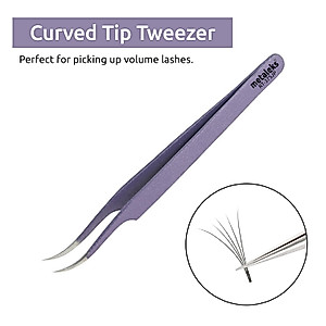 Eyelash Extension Tweezers Surgical Stainless Steel with Metallic Purple Powder Coating (Curved Tip).