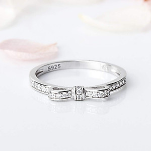 LGSY 925 Sterling Silver CZ Bow Rings for Women