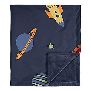 Sweet Jojo Designs Space Galaxy Baby Boy Receiving Security Swaddle Blanket for Newborn or Toddler Nursery Car Seat Stroller Soft Minky - Navy Blue Planets Star and Moon Rocket Ship