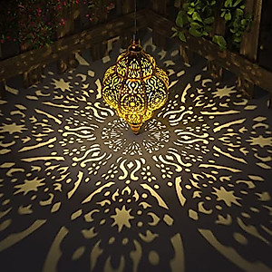 Hapjoy Hanging Solar Lights Outdoor Garden Decor Solar Lantern Waterproof Plastic Moroccan Outdoor Decorations for Patio Pathway Yard Backyard Garden Decorative (1 Pack, Bronze)