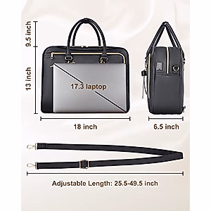 17.3 Inch Laptop Briefcase, Large Convertible Briefcase Backpack for Women, Waterproof PU Leather Women Laptop Bag for Work, 3 in 1 Shoulder Bags Computer Messenger Bag Gift for Business Women, Black