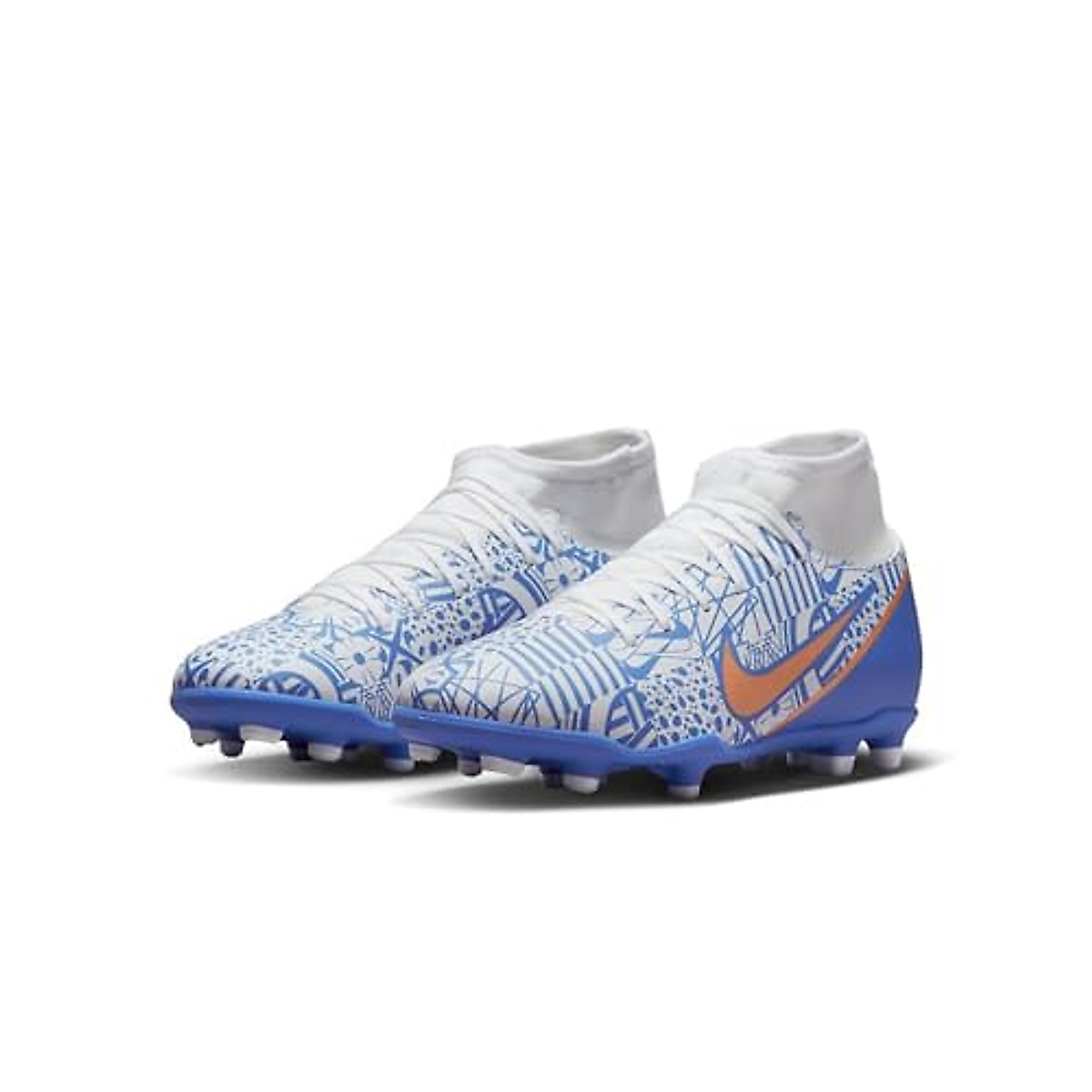Nike Kids' Mercurial Superfly 9 Club CR7 MG Soccer Cleats, White/Concord/Medium Blue/Metallic Copper, 5.5 Big Kid