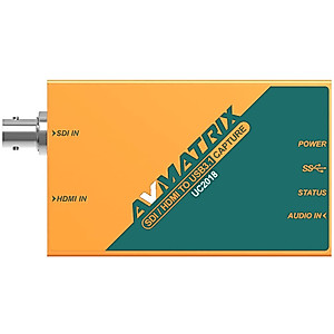 AVMATRIX UC2018 HDMI/SDI to USB3.1 Type-C Uncompressed Video Capture; HDMI or SDI in, and USB 3.1 Gen1(USB3.0) Out; Automatic Input Signal Detection, Up to 1080p60