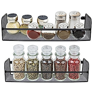 Greenco Wall Mount Single Tier Mesh Spice Rack, Black, Set 2