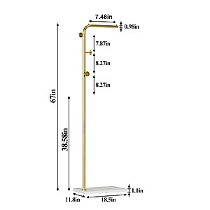HOMEFORT Metal Coat Rack, Modern Coat Tree with 3 Hooks, L Shaped Coat Hanger Stand, Freestanding Coat Rack for Entryway and Corner, Gold