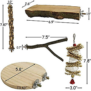 kathson Wood Bird Perch Wooden Parrot Stand Toy Parakeet Standing Platform Chew Toys Natural Cuttlebone Paw Grinding Stick Cockatiels Cage Accessories Exercise Toy for Conures Budgies Lovebirds 5PCS