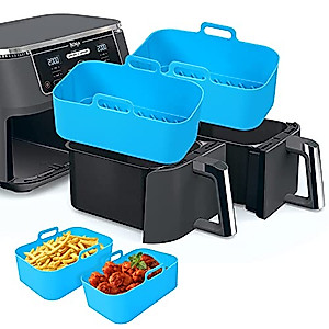 2Pcs Silicone Pot Reusable Air Fryer Liners Food Safe Non Stick Air Fryer Basket Accessories Replacement Baking Tray for Ninja Dual Dz201 Dualzone