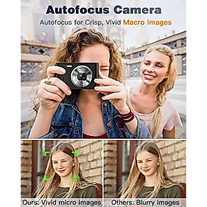 Digital Camera, Zostuic Autofocus 48MP Kids Camera with 32 GB Card 1080P Vlogging Camera with 16X Zoom, Compact Portable Mini Cameras for 4-15 Year Old Kids Children Teen Student Girls Boys(Black)