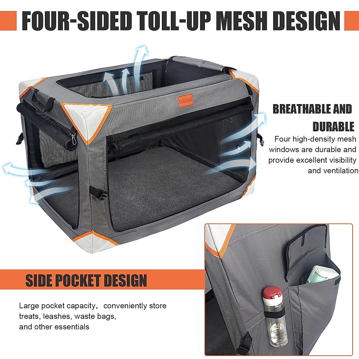 BCOCHAO Collapsible Dog Crate-Portable Dog Travel Crate for Medium/Large Dogs,4-Door 36 in Dog Crates,Sturdy and Durable,Breathable and Comfortable,Suitable for Indoor and Outdoor Travel;Dog Blanket