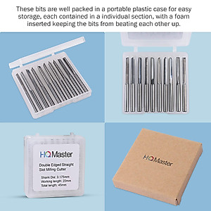HQMaster CNC Router Bits 1/8 Router Bit Straight Router Bit 1 8 Shank Straight Flute End Mill Cutter 2-Flute Milling Cutting Tungsten Steel 22mm CEL/45mm OAL for MDF PVC Acrylic Chipboard Wood 10 Pack