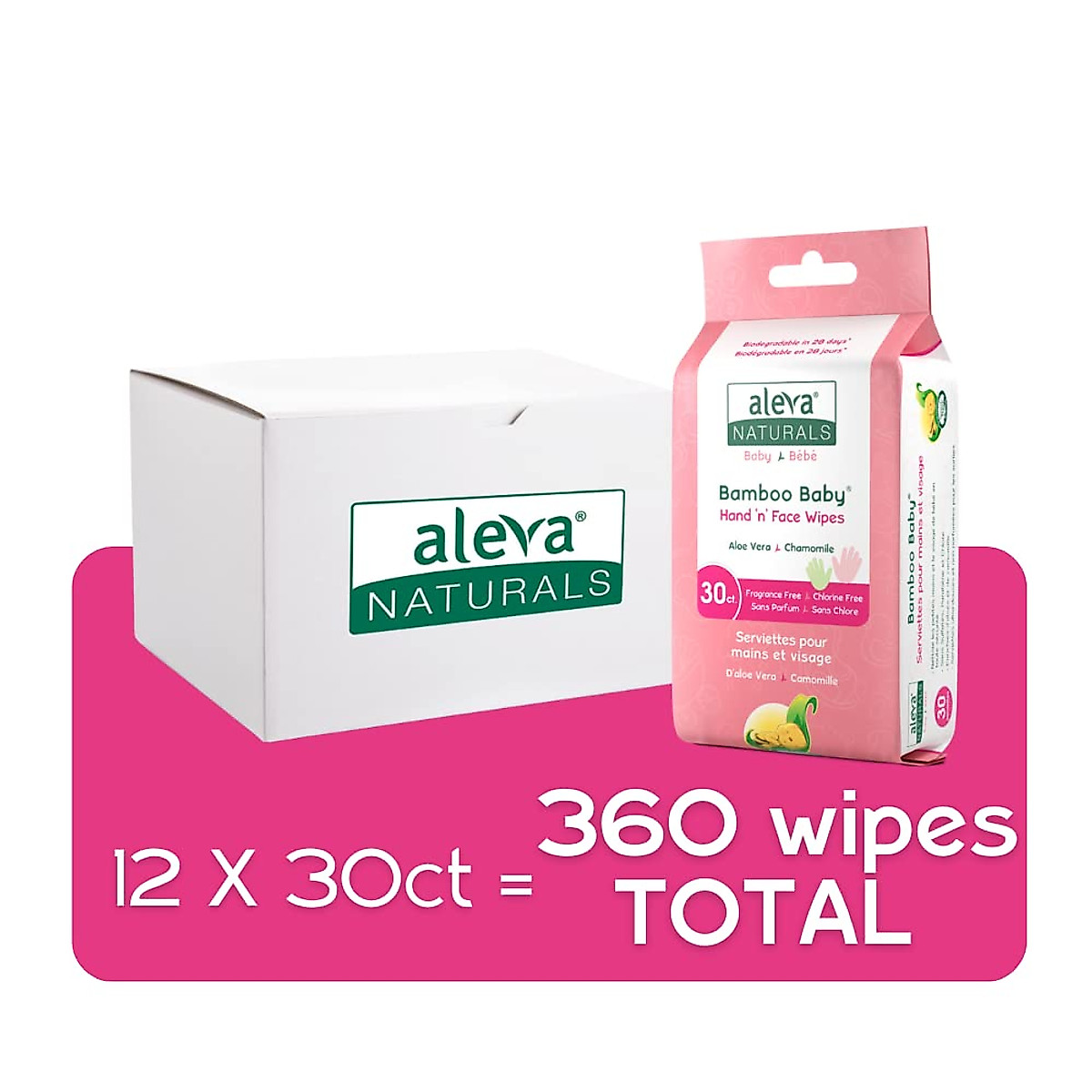 Aleva Naturals Bamboo Baby Hand and Face Wipes | Natural and Organic Ingredients | Cleans and Moisturizes | Extra Strong, and Ultra Soft - 30 count