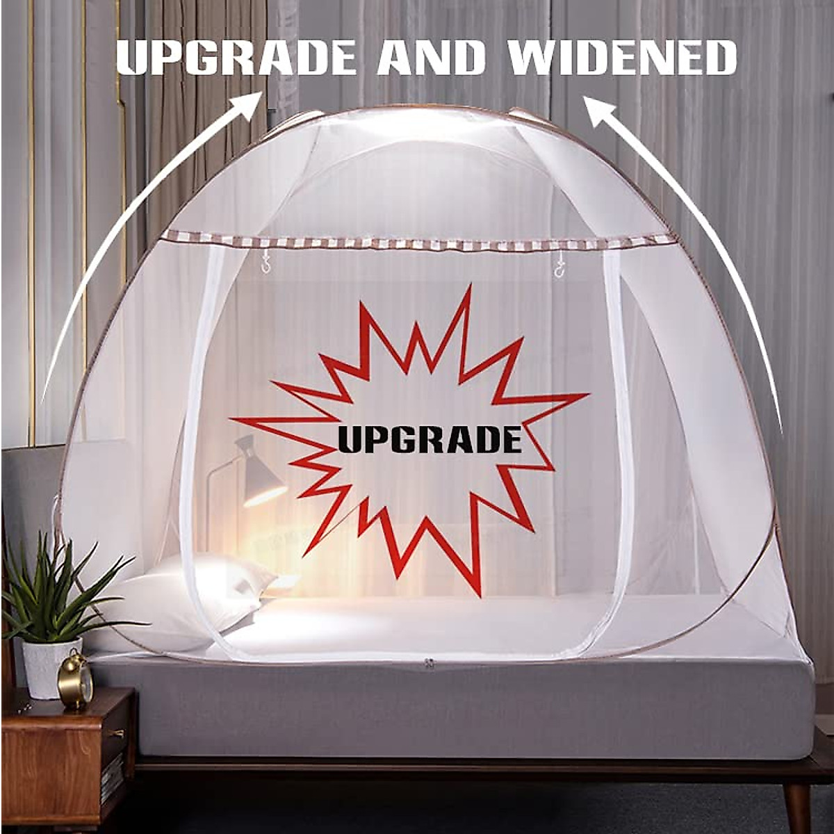 Fancylovesotio Mosquito Netting for Bed with Mosquito Head Net Mesh, Travel Portable Folding Bed Net Tend with Bottom for Twin and King Size Home Outdoor Brown，1.0M